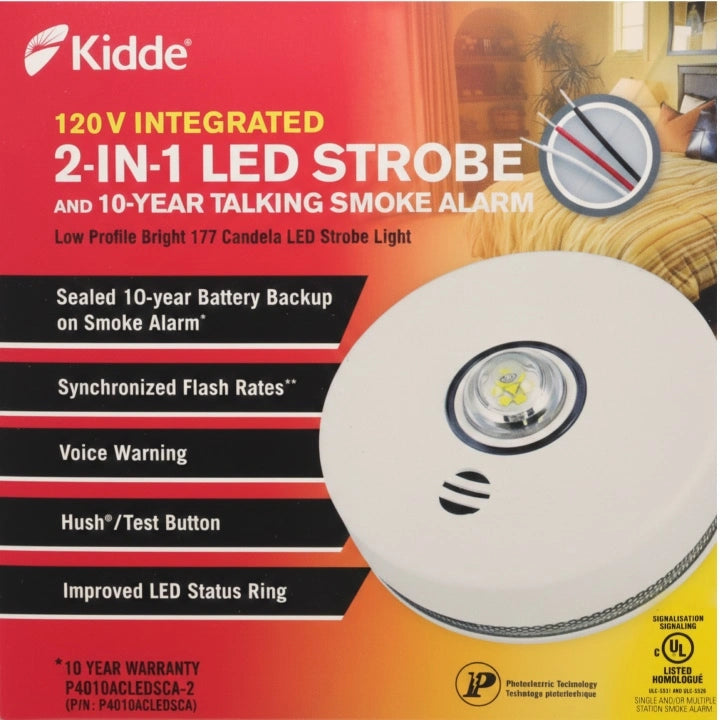 120V AC 2-in-1 LED Strobe and 10-Year Talking Smoke Alarm - P4010ACLED ...