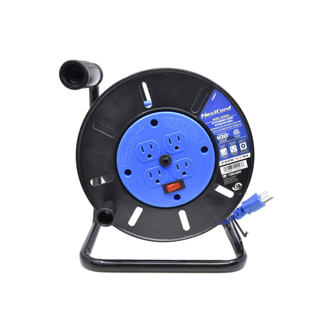 Extension Cord Indoor In Plastic Reel SJTW 14/3 4-Tap GFI 3ft Blue ...