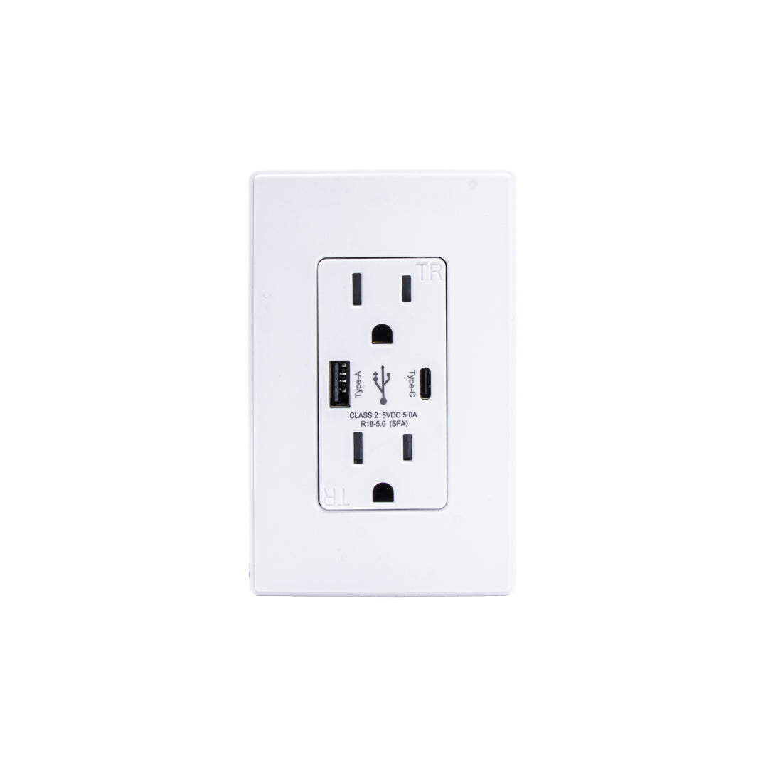 Decora Duplex Receptacle With USB Port Type A&C 15Amp White – TESCO ...