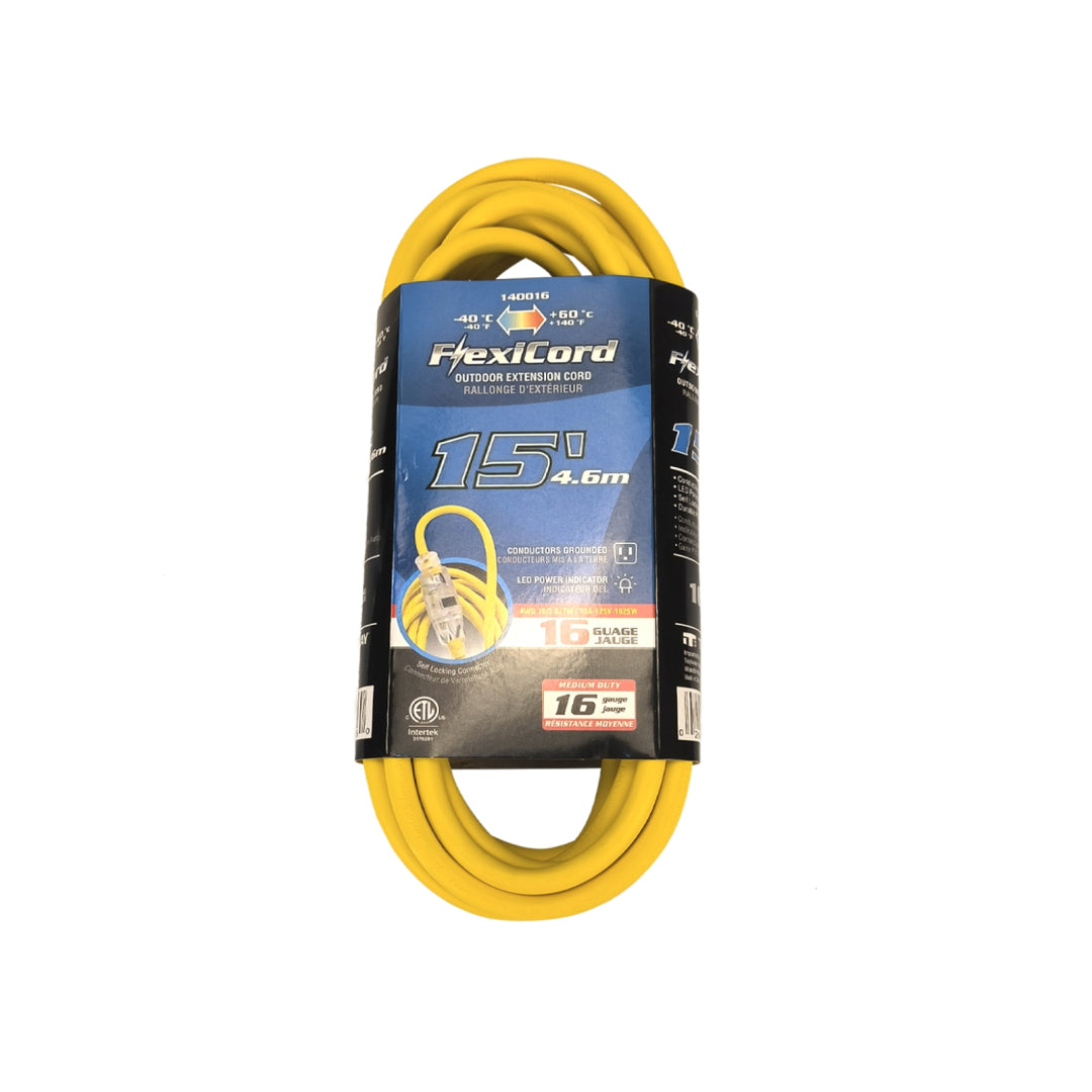 Extension Cord Outdoor SJTW 16/3 Lighted Single Tap 15ft Yellow – TESCO ...